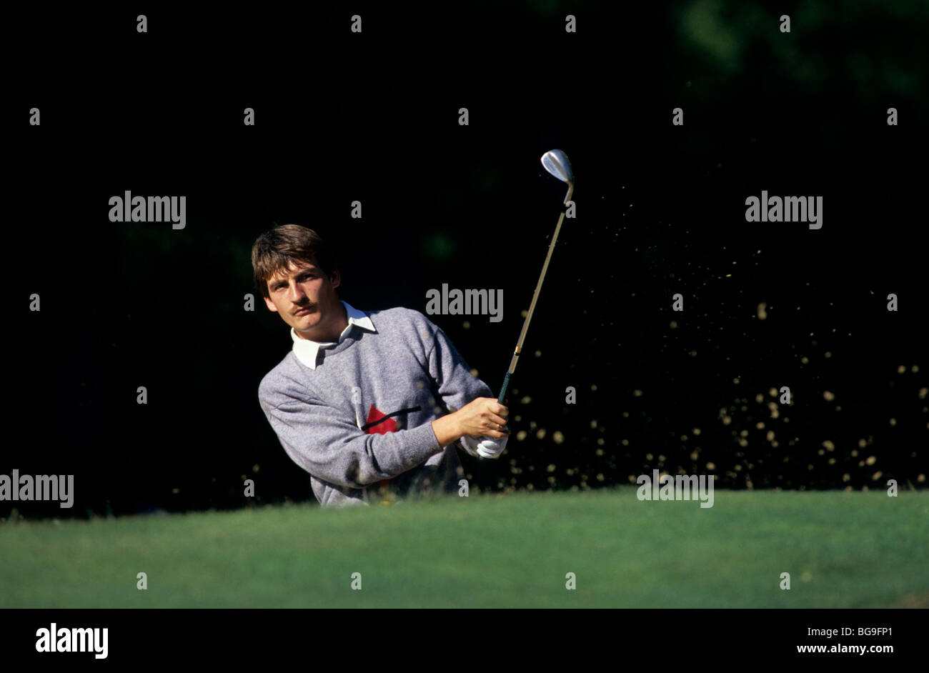 Golfer chips the ball out of the bunker Stock Photo - Alamy