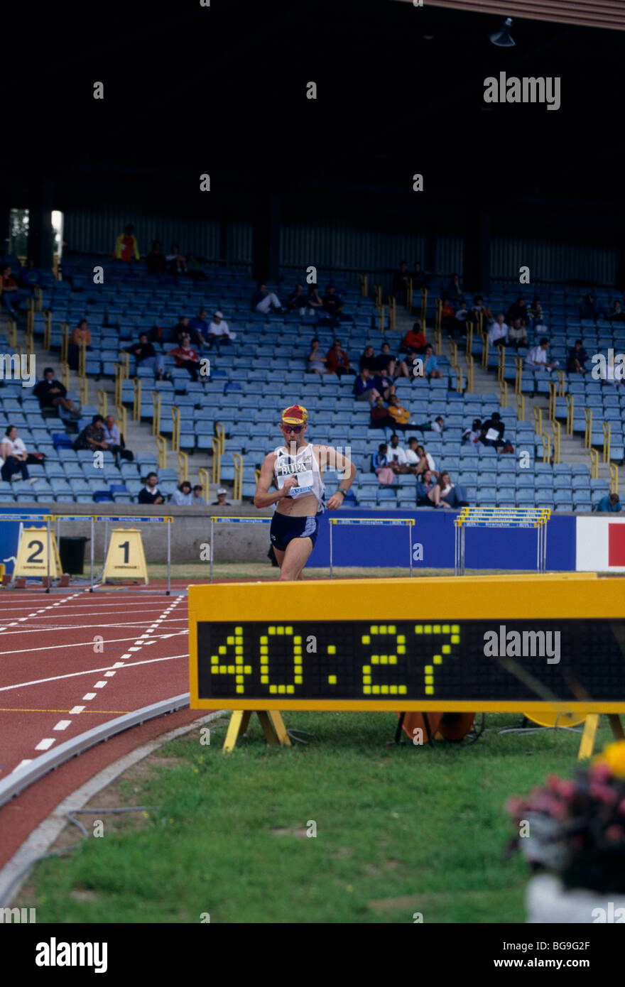 Electronic score board by running track Stock Photo - Alamy