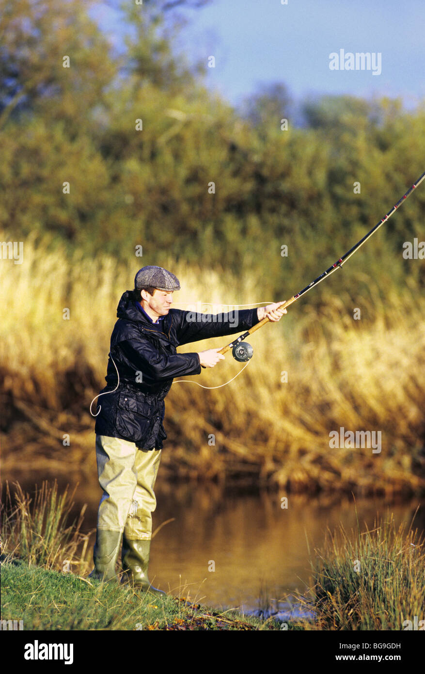 Man fly fishing Stock Photo - Alamy