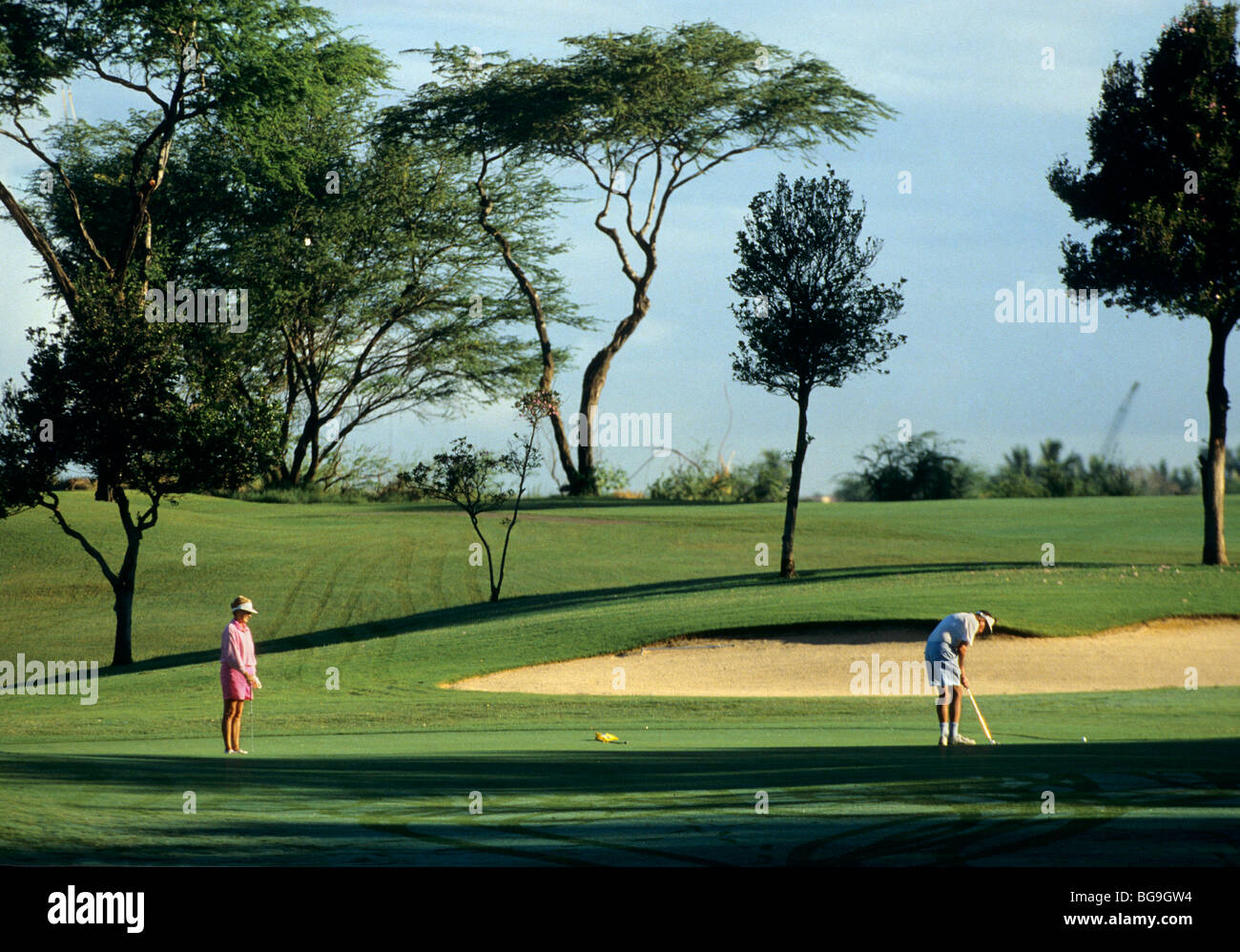 Golfers on a golf course Stock Photo - Alamy