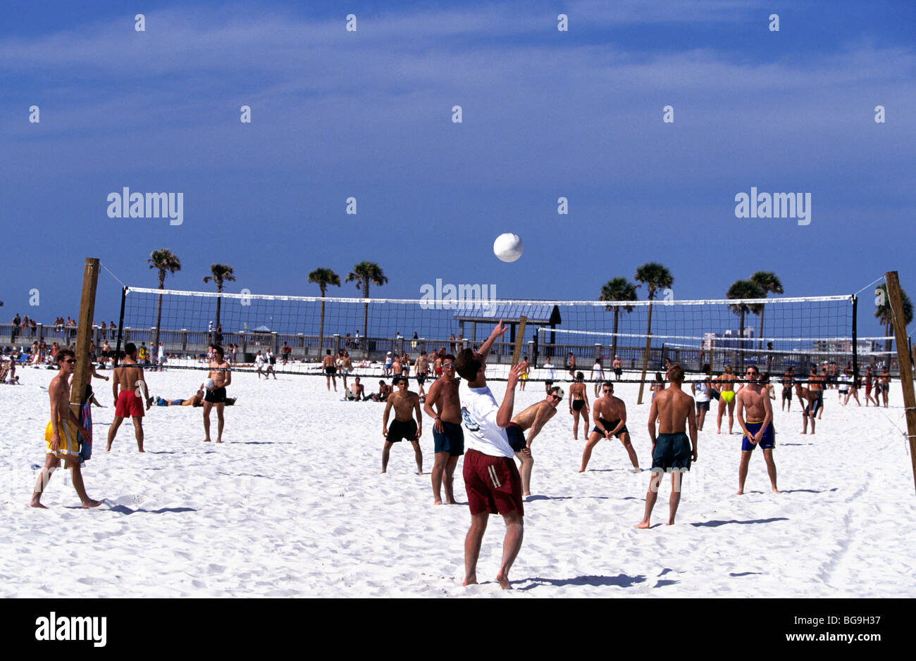 Beach volleyball match Stock Photo - Alamy