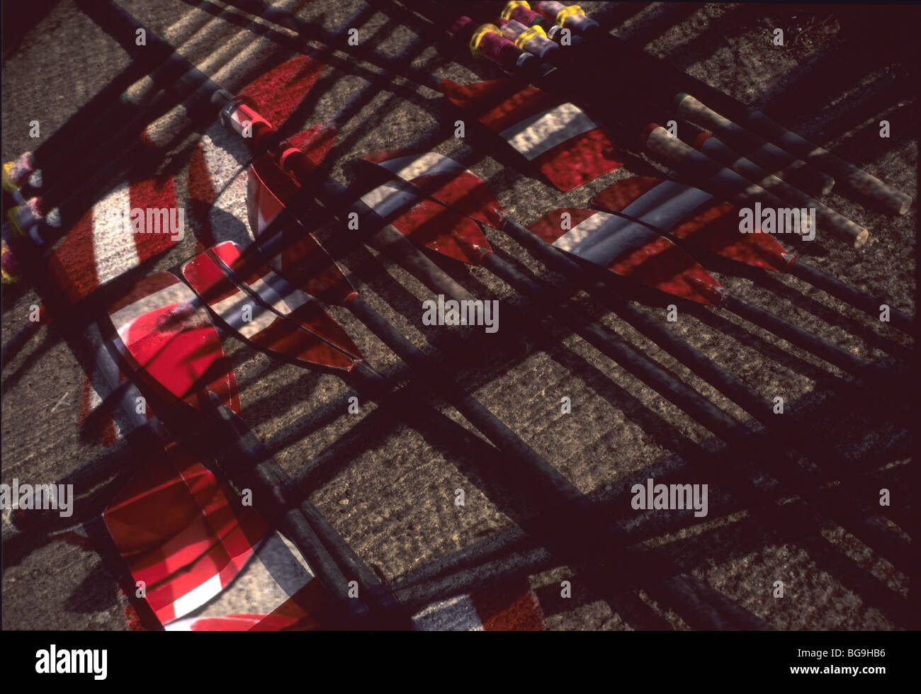 Groups of oars with reflection effect Stock Photo - Alamy
