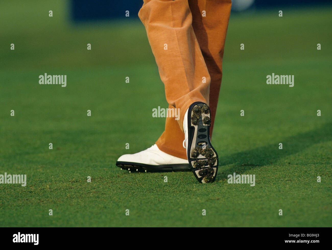 Close up of a golfers shoes with clumps of grass Stock Photo - Alamy