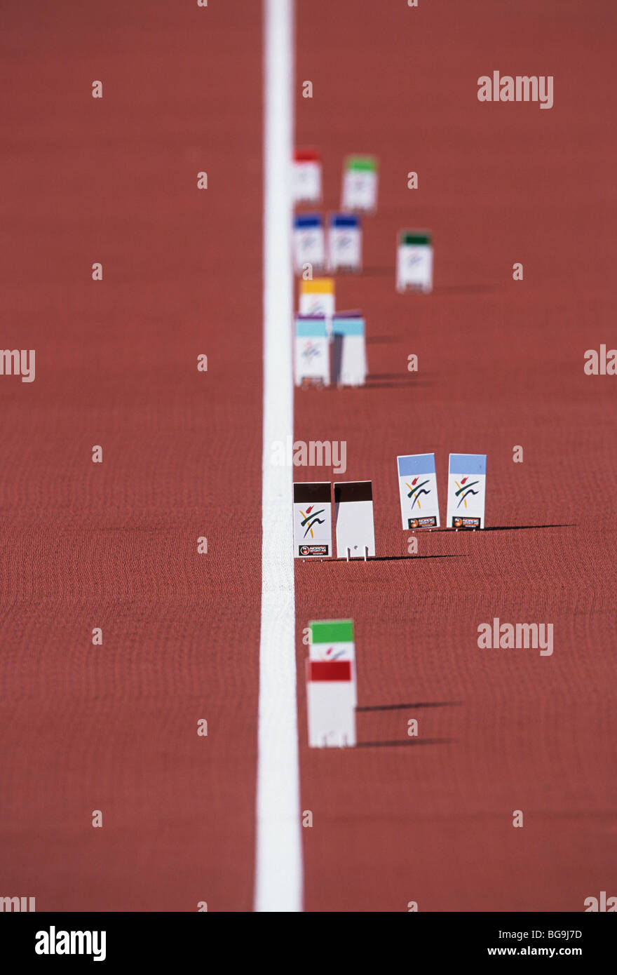Triple jump markers on a track Stock Photo - Alamy