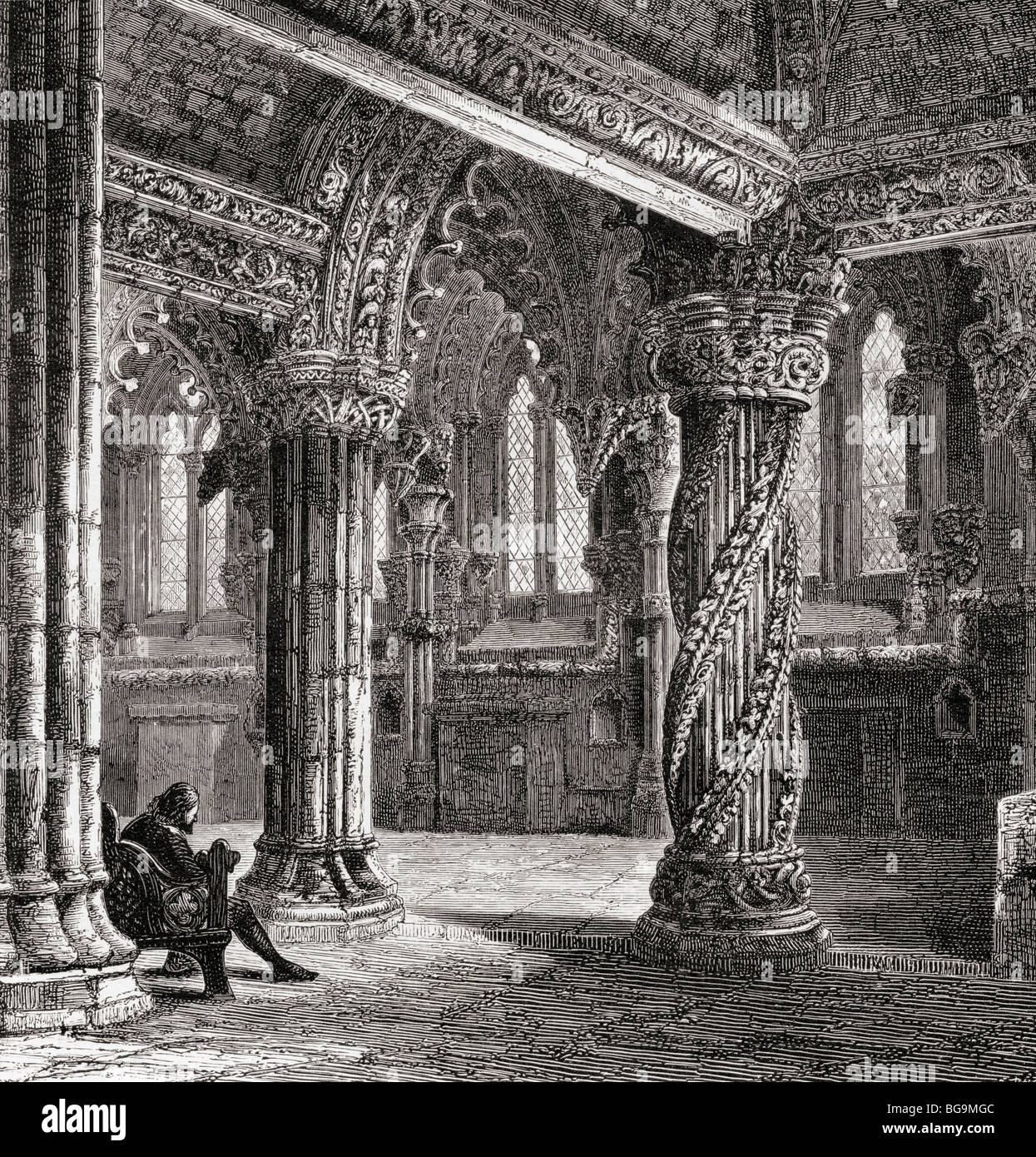 Interior of Roslin Chapel, with the Apprentice Pillar. Roslin ...