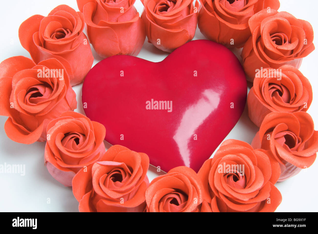 Red Roses and Love Heart Stock Photo - Alamy