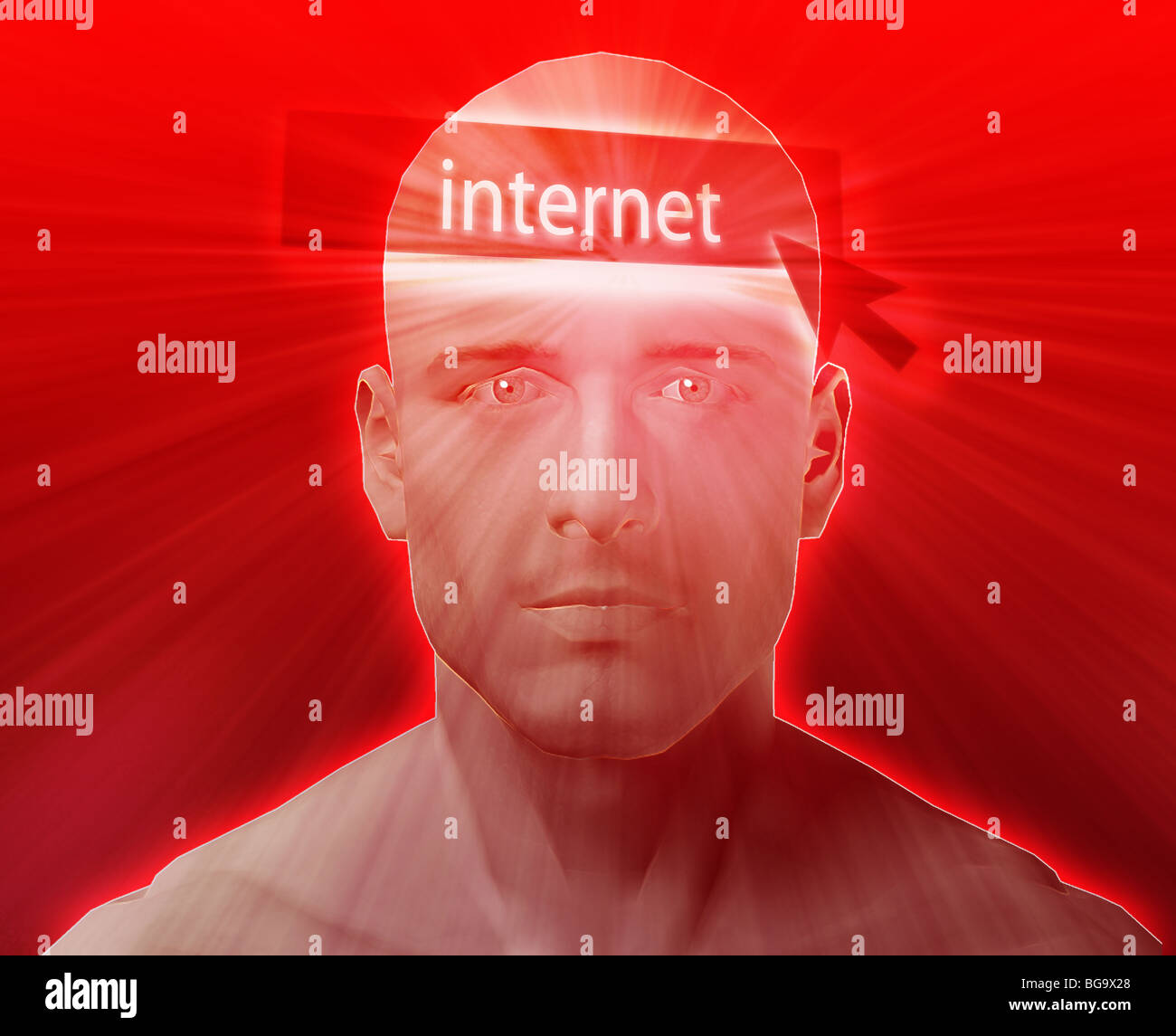 Man thinking about internet clicking,floating over head Stock Photo - Alamy