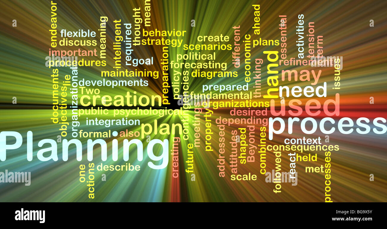 Word cloud concept illustration of planning process glowing light ...