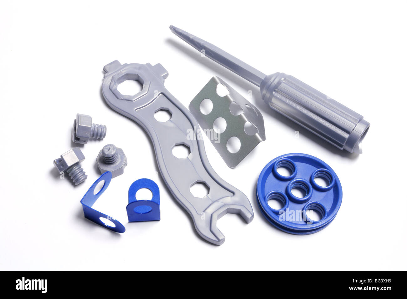 Plastic Toy Tools on White Background Stock Photo - Alamy