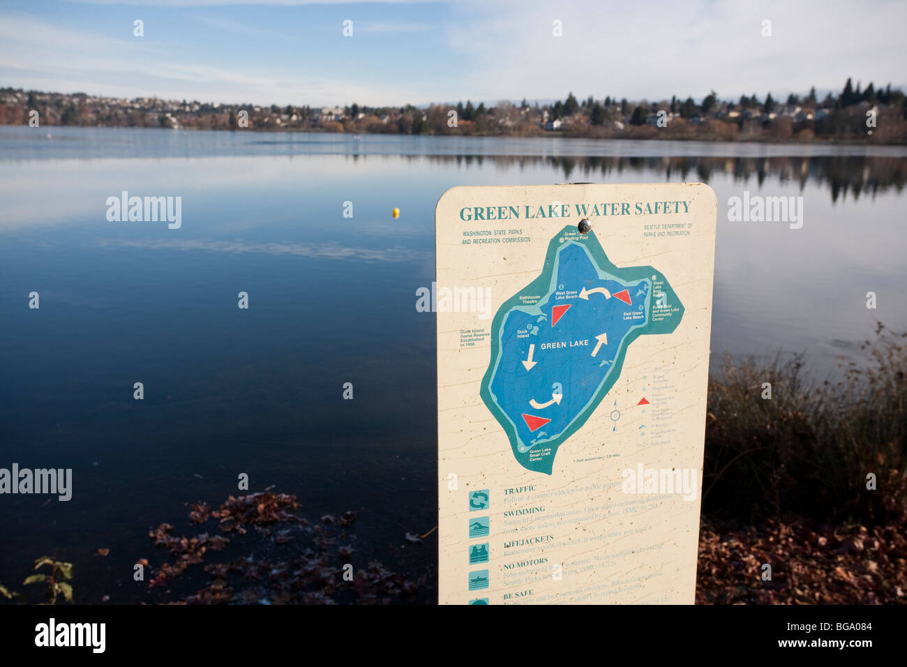 Water Safety Sign - Green Lake Park, Seattle, Washington Stock Photo ...