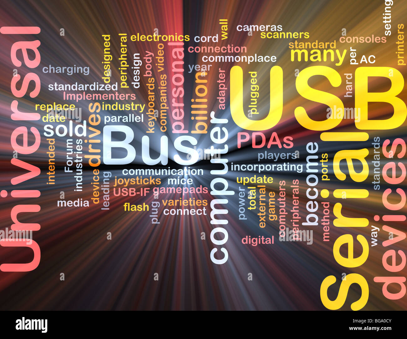 Word cloud concept illustration of computer USB glowing light effect ...