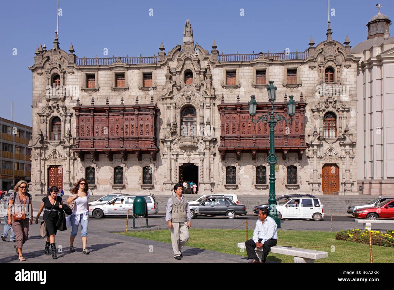 archiepiscopal palace at the Plaza Mayor, Lima, Peru, South America ...