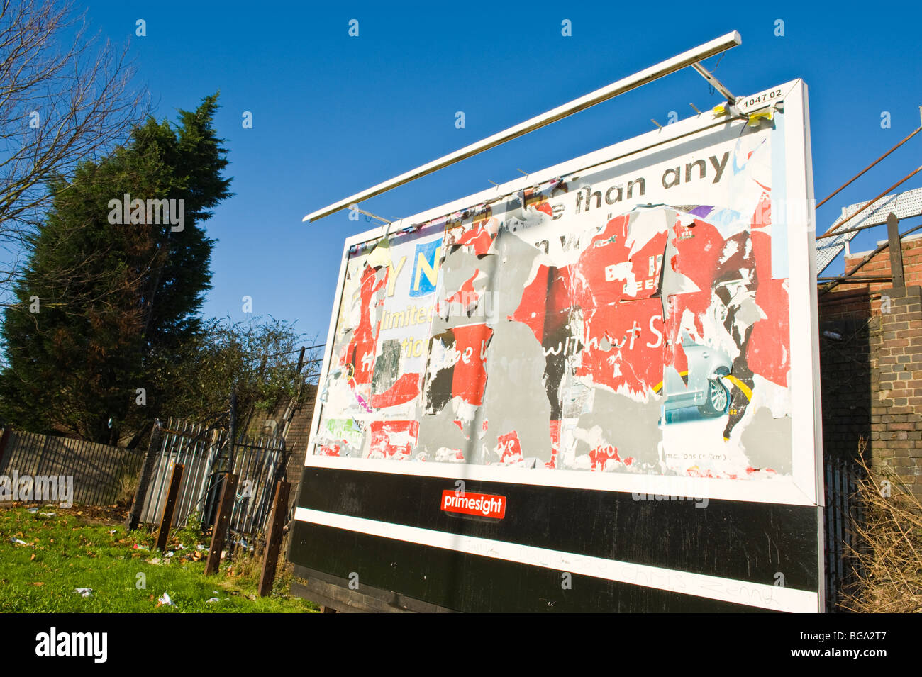 primesight billboard site with ripped and torn posters in Newport South ...