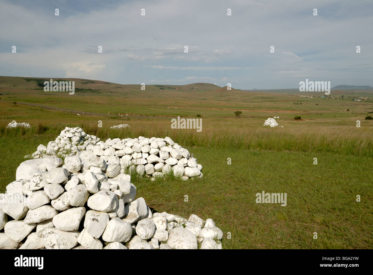 British grave markers at the battle site of Isandlwana , South Africa ...