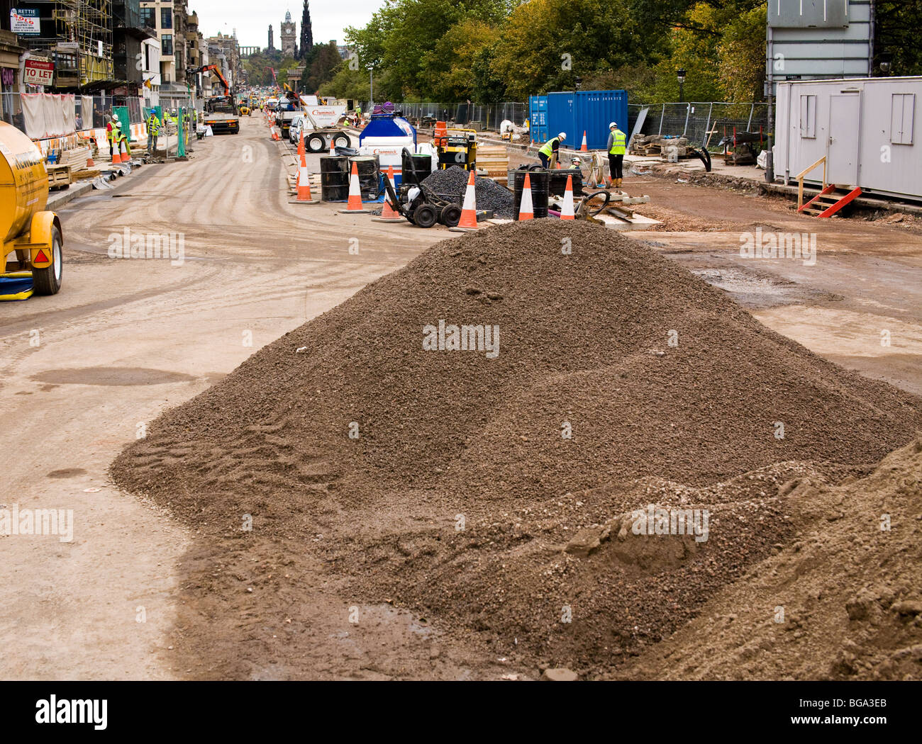 Tram Workings under construction on Princess Street, Edinburgh, West ...