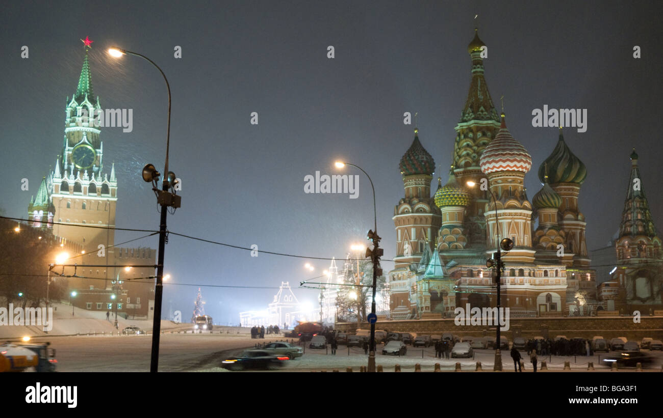 snowfall and night Red Square Moscow Russia Stock Photo - Alamy