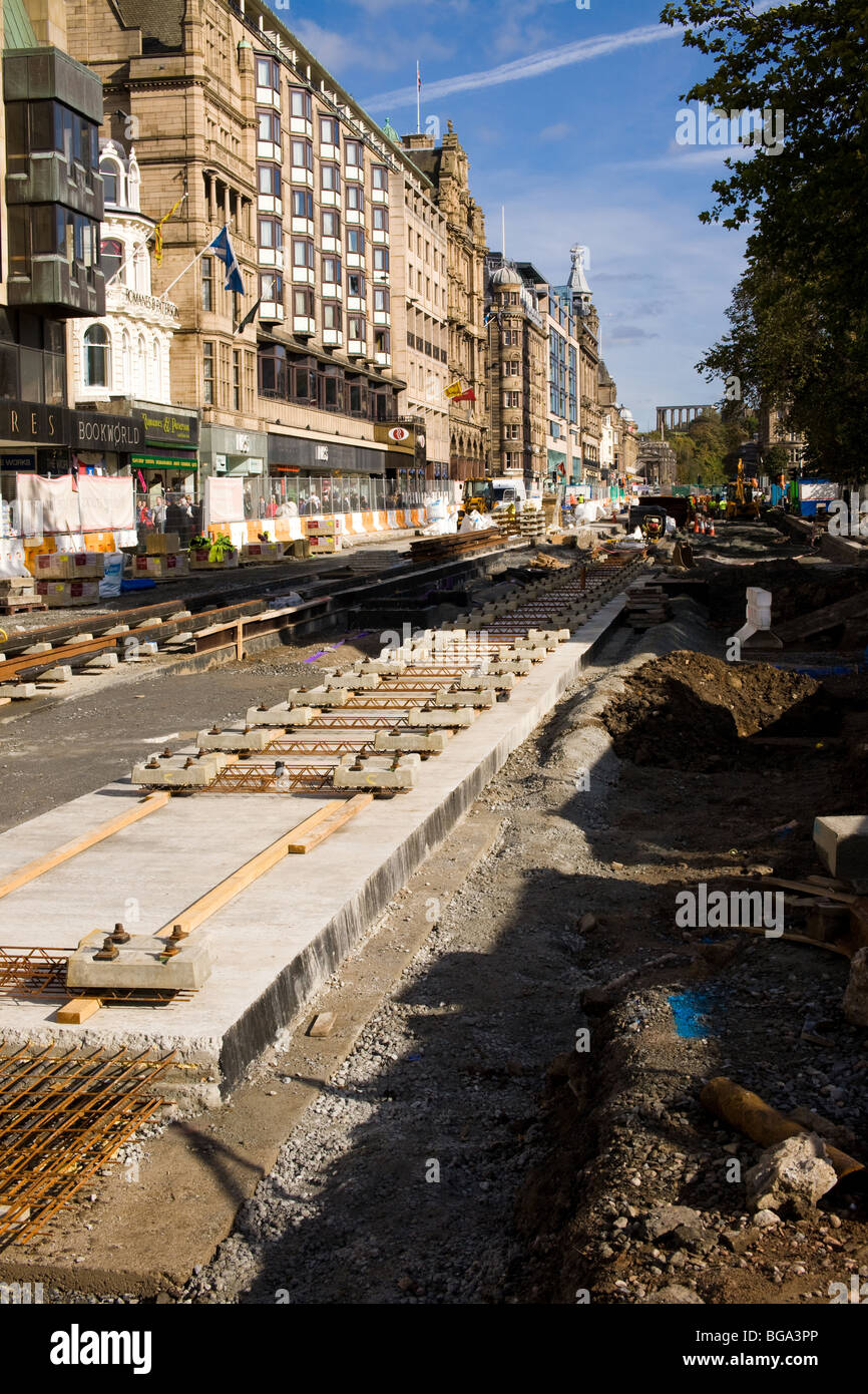 Tram Workings under construction on Princess Street, Edinburgh, West ...