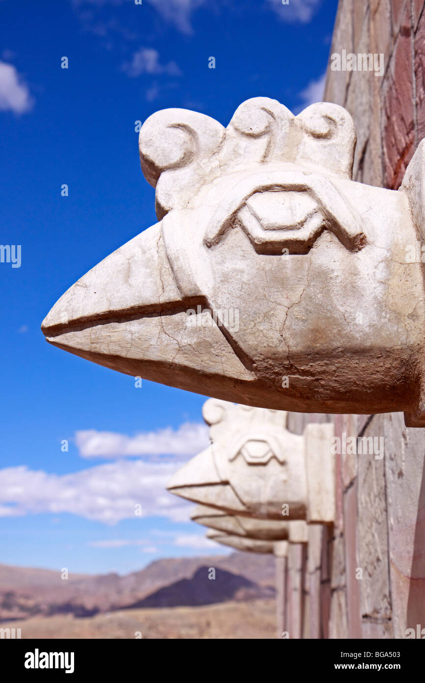 condor heads made from stone at a viewpoint, Puno, Peru, Andes, South ...
