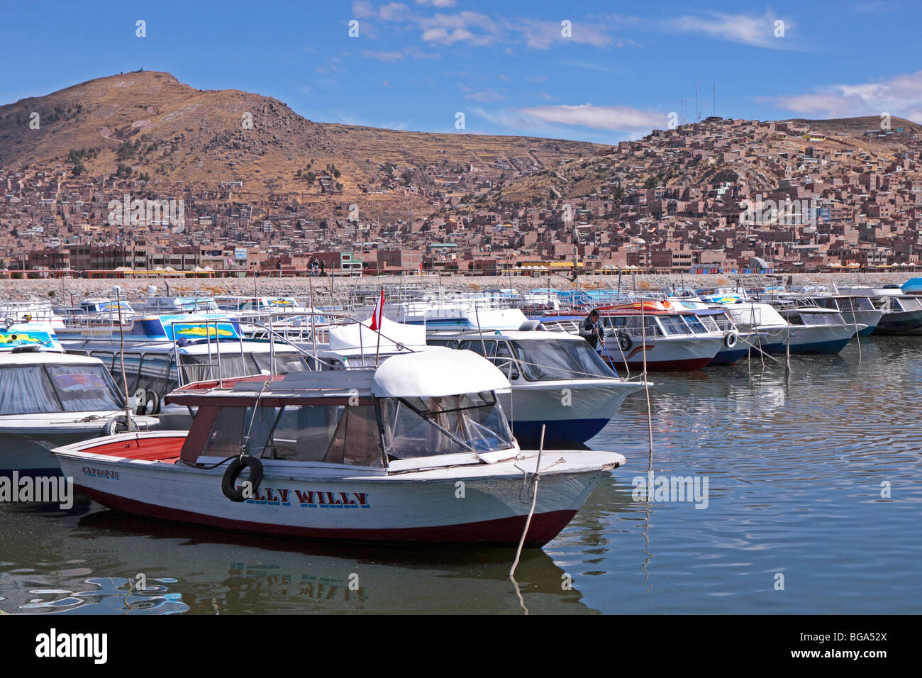 harbour of Puno, Lake Titicaca, Peru, Andes, South America Stock Photo ...