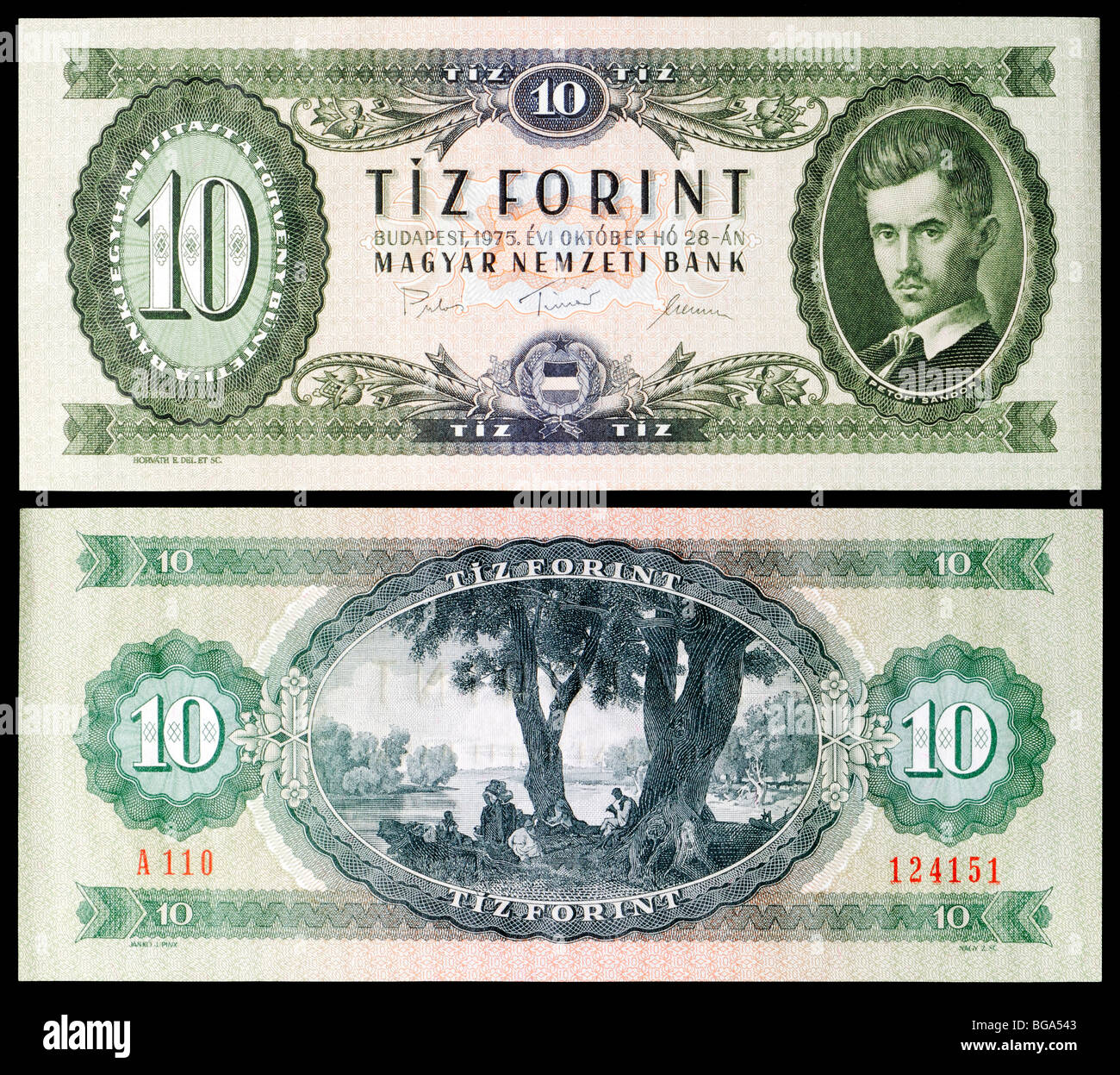 Hungarian 10 Forint banknote from 1975 showing Sandor Petofi Stock ...