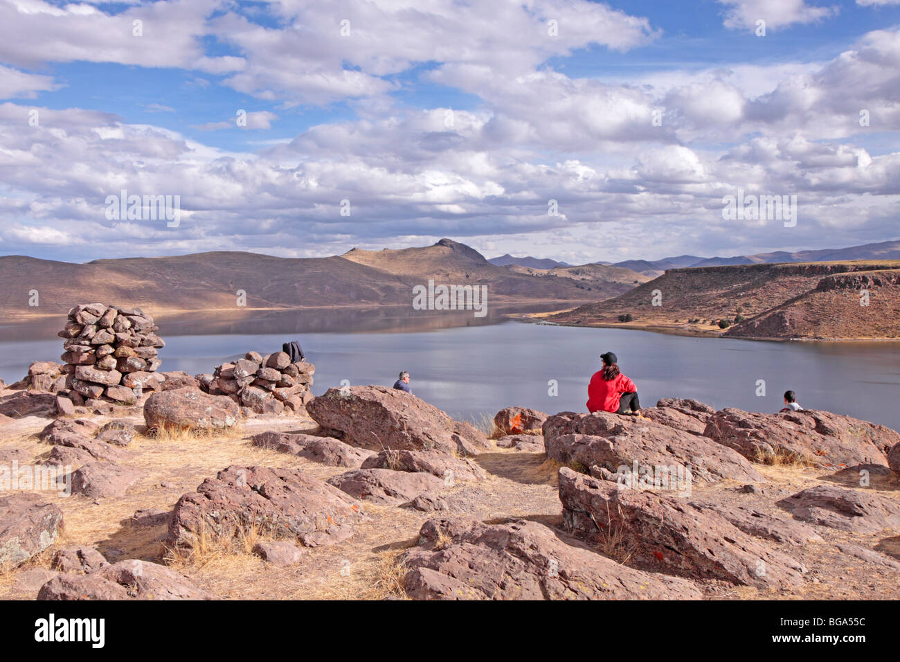 Lake Umayo near Sillustani near Puno, Peru, Andes, South America Stock ...