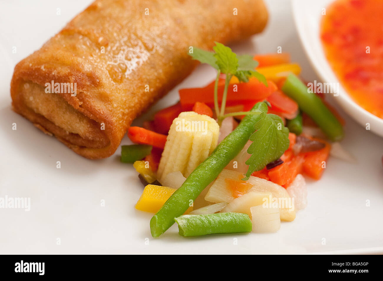 an asian spring roll and fresh vegetables Stock Photo - Alamy