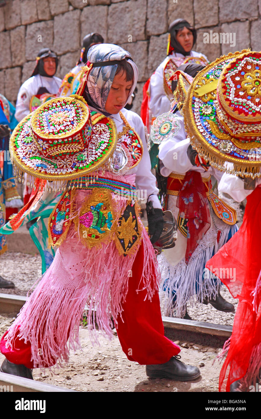 traditional costume parade in Aguas Calientes, Urubamba Valley, Peru ...