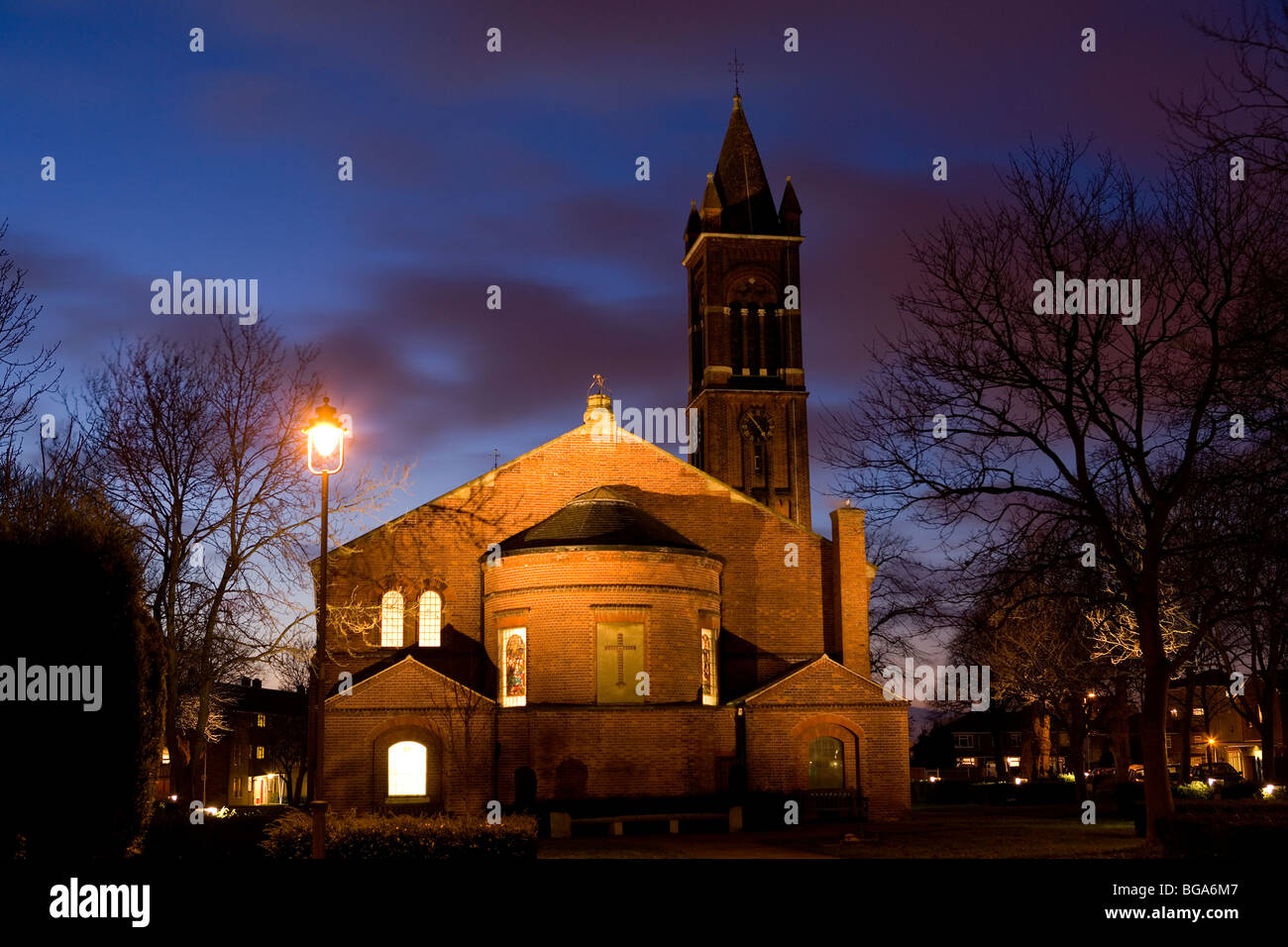 Church at night cityscape Stock Photo - Alamy
