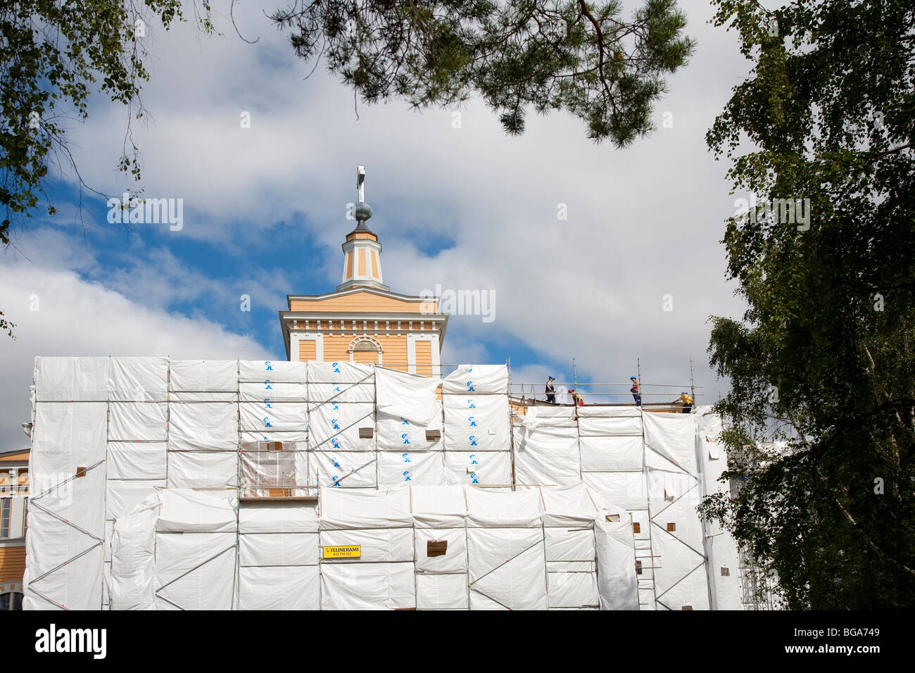 Restoring old historic wooden church at Rautalampi , Finland Stock ...