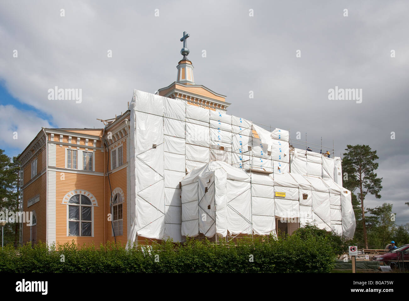 Restoring old historic wooden church at Rautalampi , Finland Stock ...