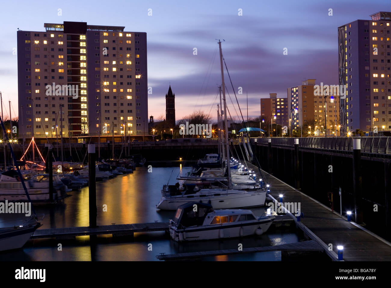 Pier and harbour night cityscape Stock Photo - Alamy