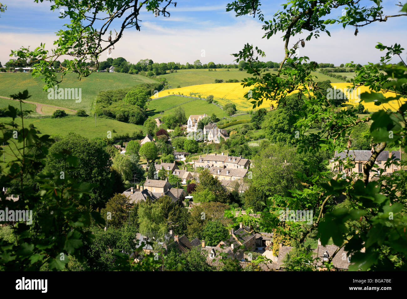Landscape view over Limestone Built Cottages Naunton Village ...