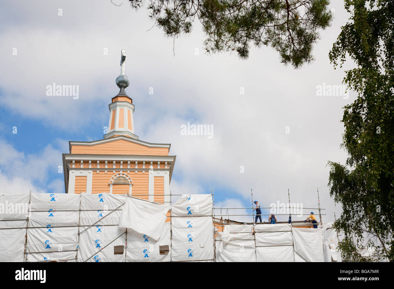Restoring old historic wooden church at Rautalampi , Finland Stock ...