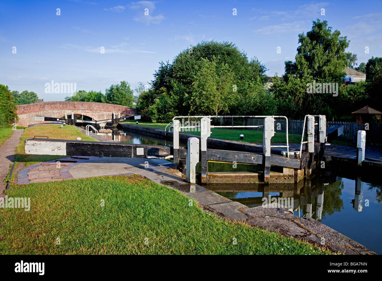 England, Northamptonshire, Braunston, The Grand Union Canal with Lock ...