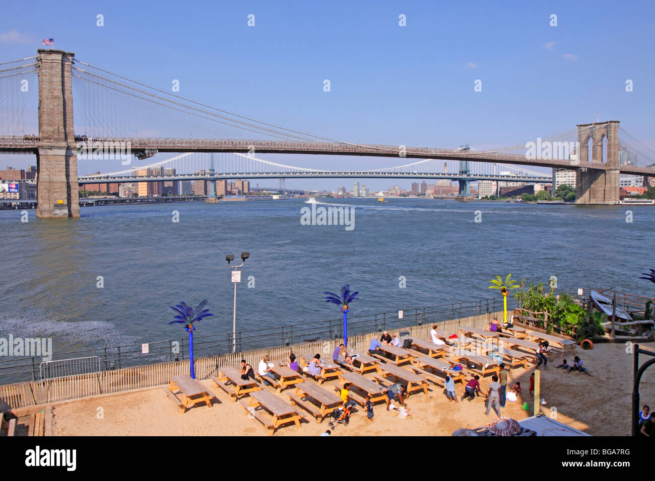 Brooklyn Bridge and Manhattan Bridge seen from South Street Seaport ...