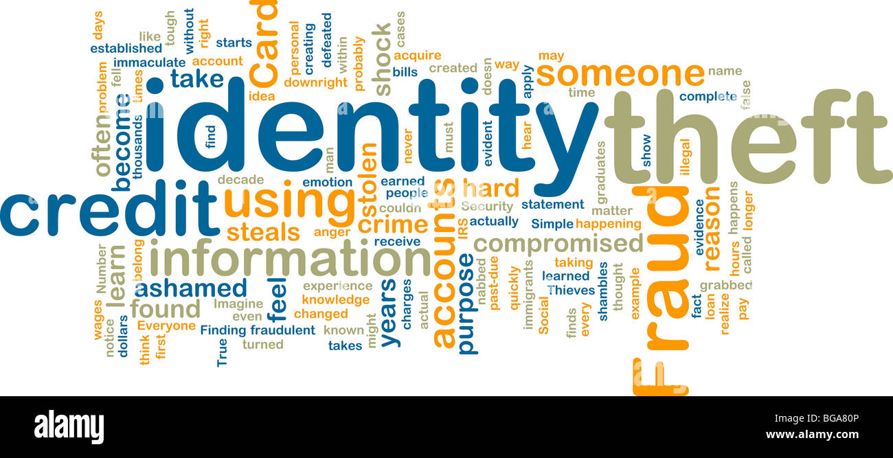 Word cloud tags concept illustration of identity theft Stock Photo - Alamy