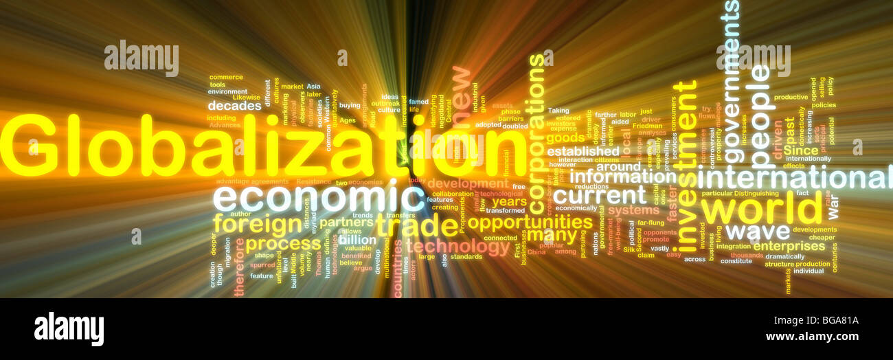 Word cloud tags concept illustration of globalization glowing light ...