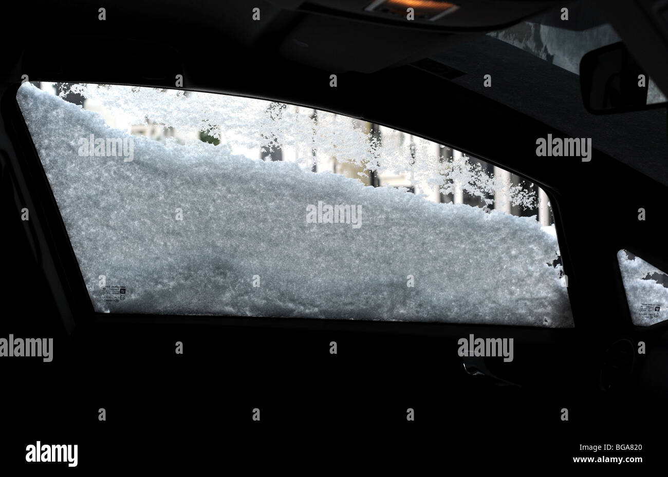 Car window covered in snow from the inside Stock Photo - Alamy