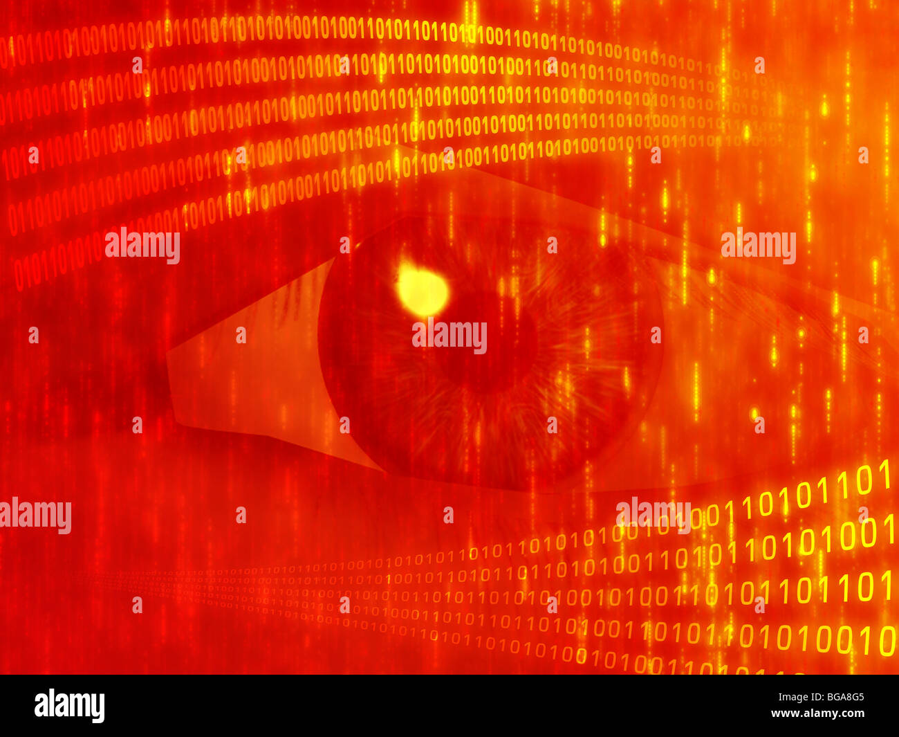 Eye viewing digital information represented by ones and zeros Stock ...