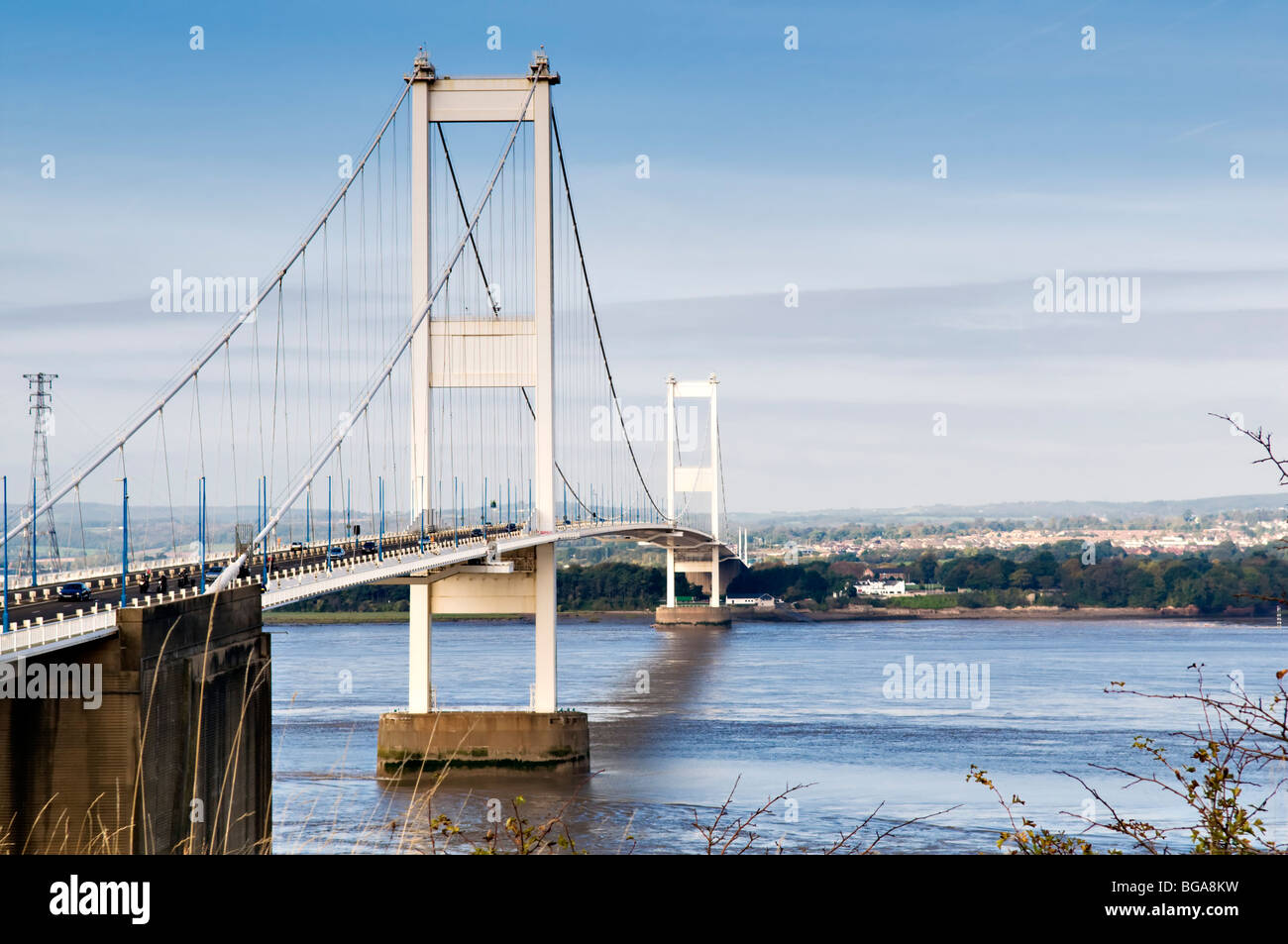 The Severn toll bridge crossing over the river severn from England ...