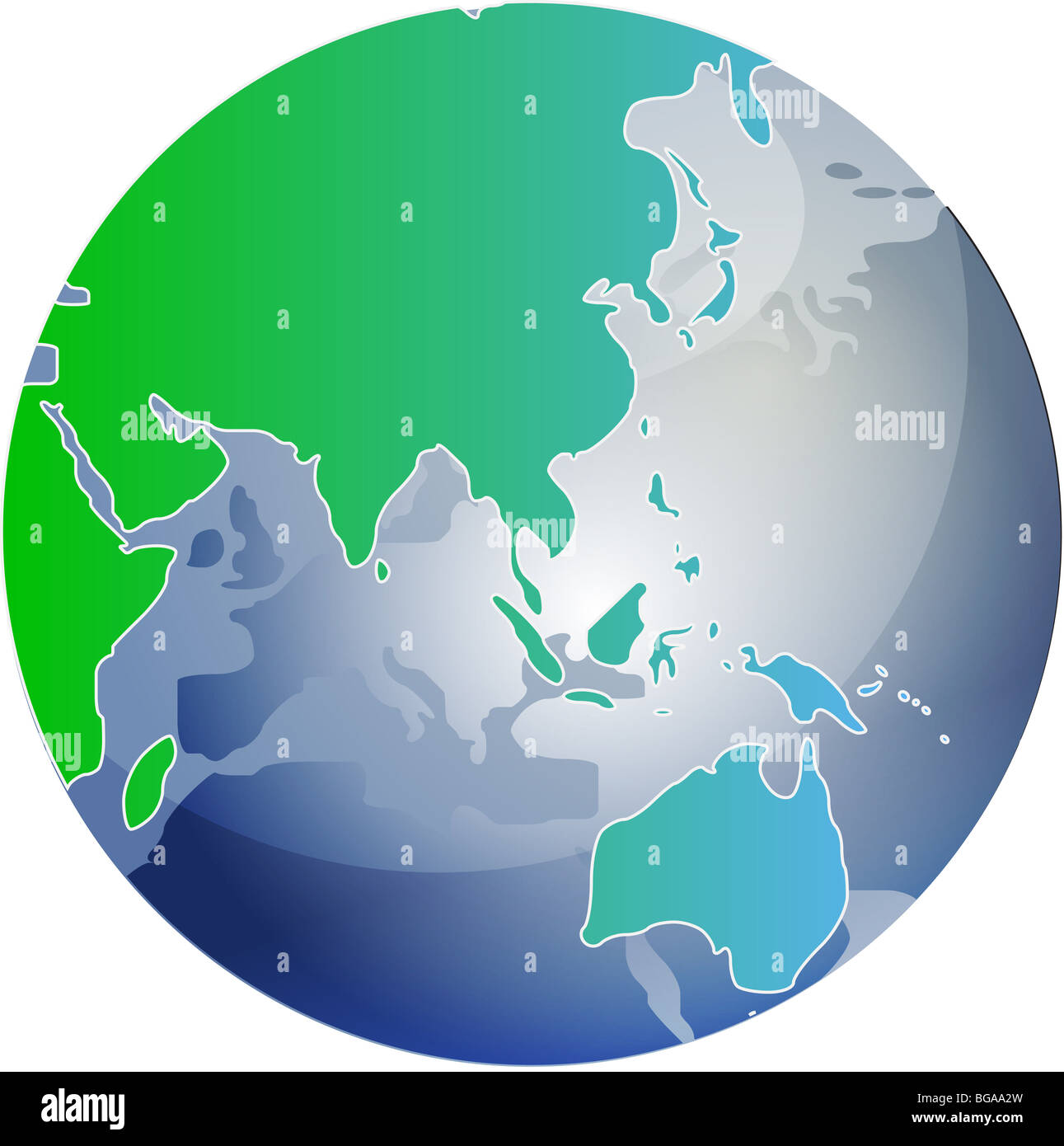 Map of the Asia, on a spherical globe, cartographical illustration ...