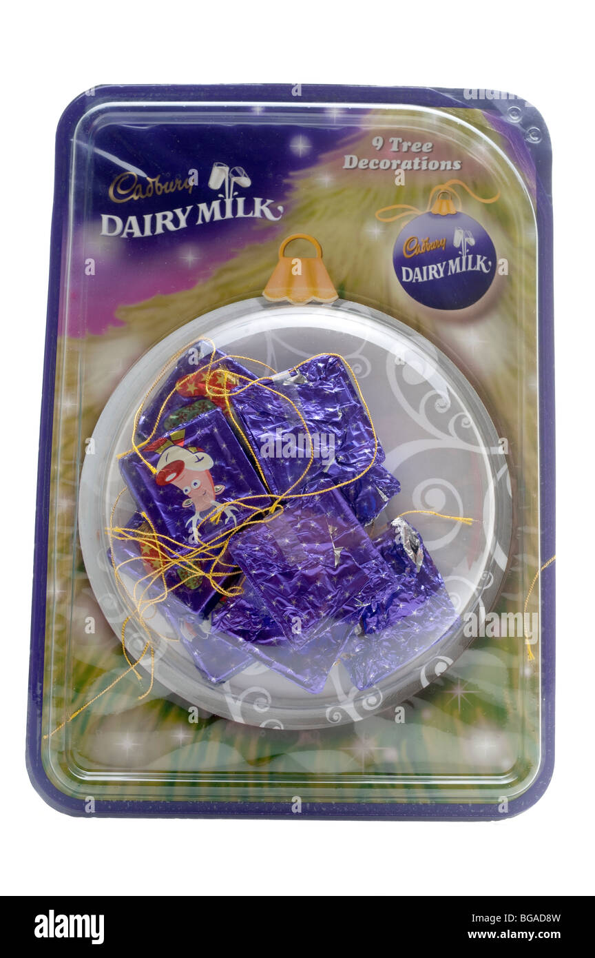 Nine Cadbury's Dairy Milk Xmas tree decorations Stock Photo - Alamy