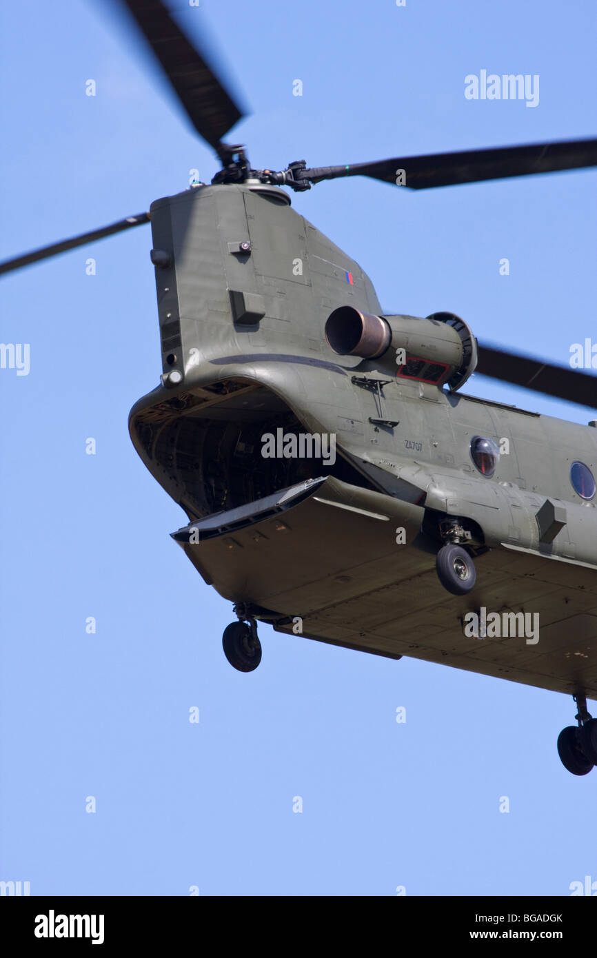 RAF Chinook Support Helicopter HC2 2A rear loading bay open in flight ...