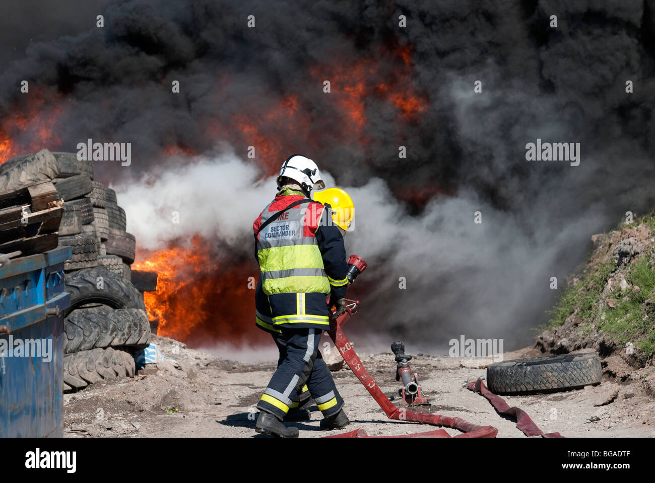 Large plumes of black smoke from large Factory / Industrial fire Stock ...