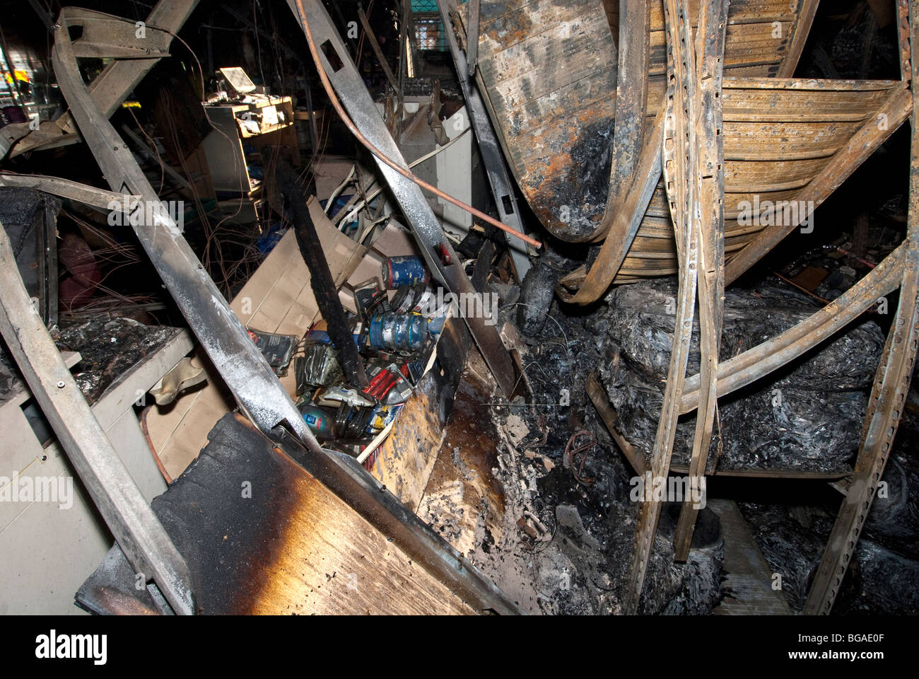 Collapsed shop interior following severe fire Stock Photo - Alamy
