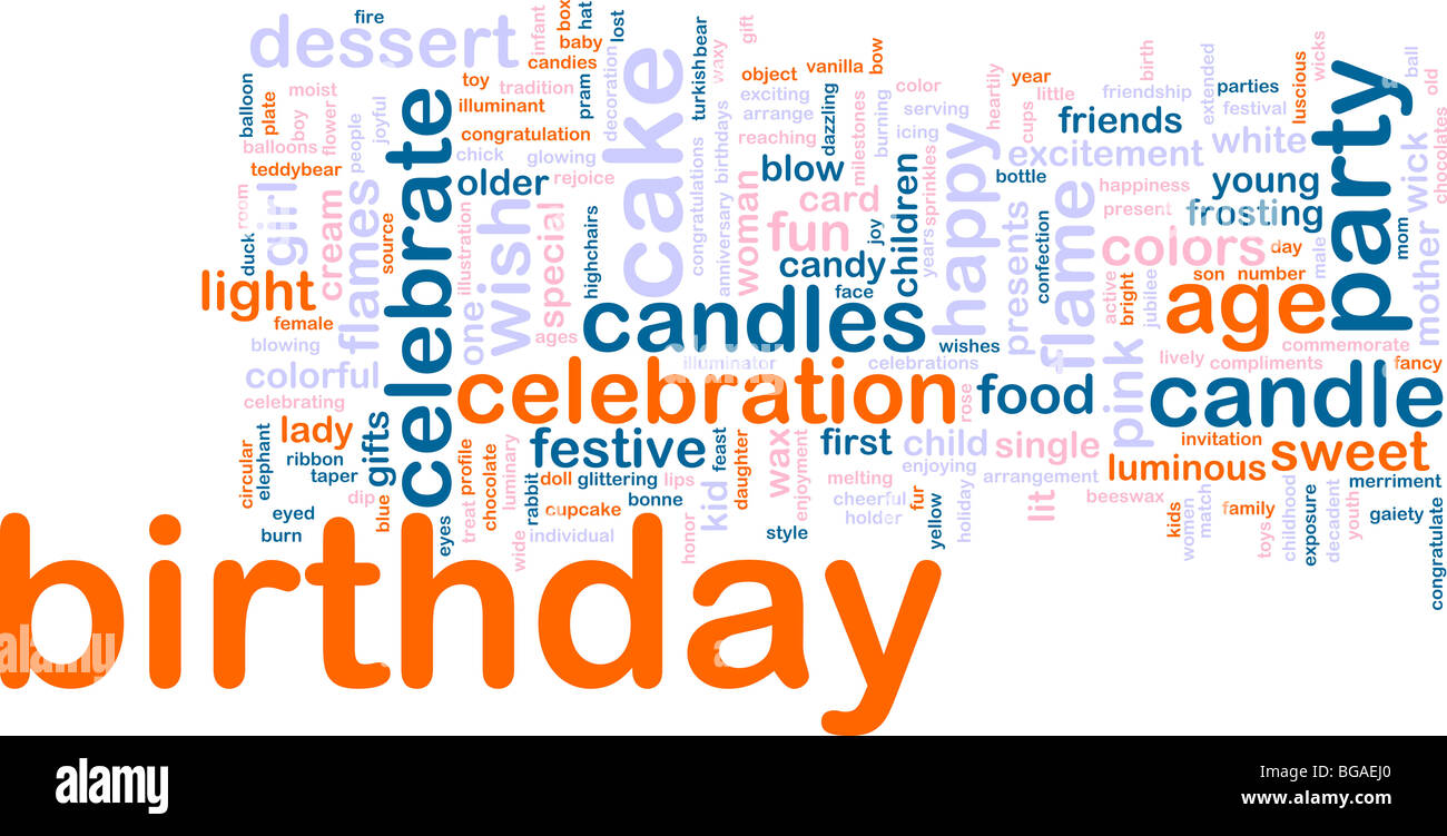 Word cloud concept illustration of birthday celebration Stock Photo - Alamy