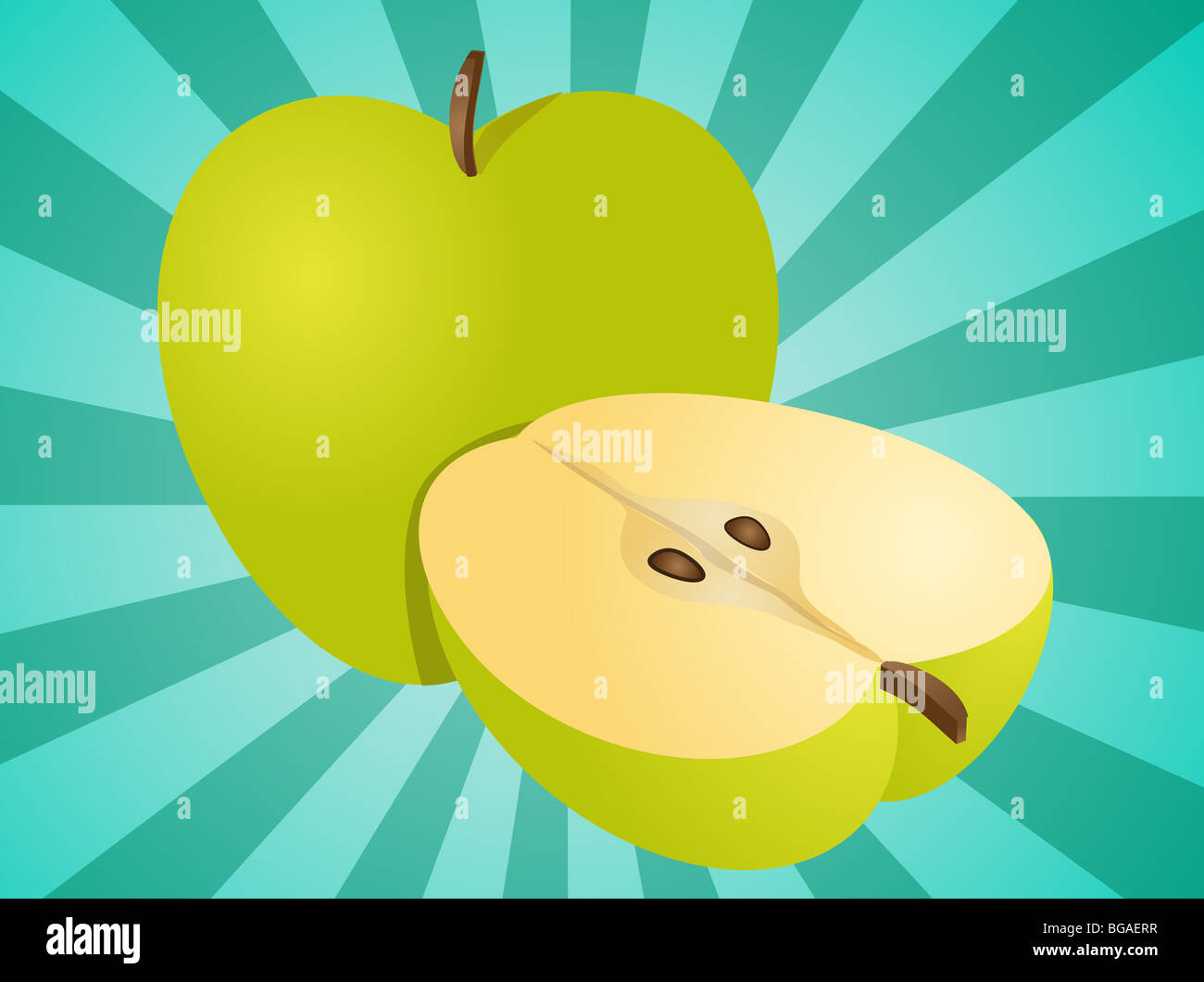 Apple illustration whole and half cross-section isometric view Stock ...