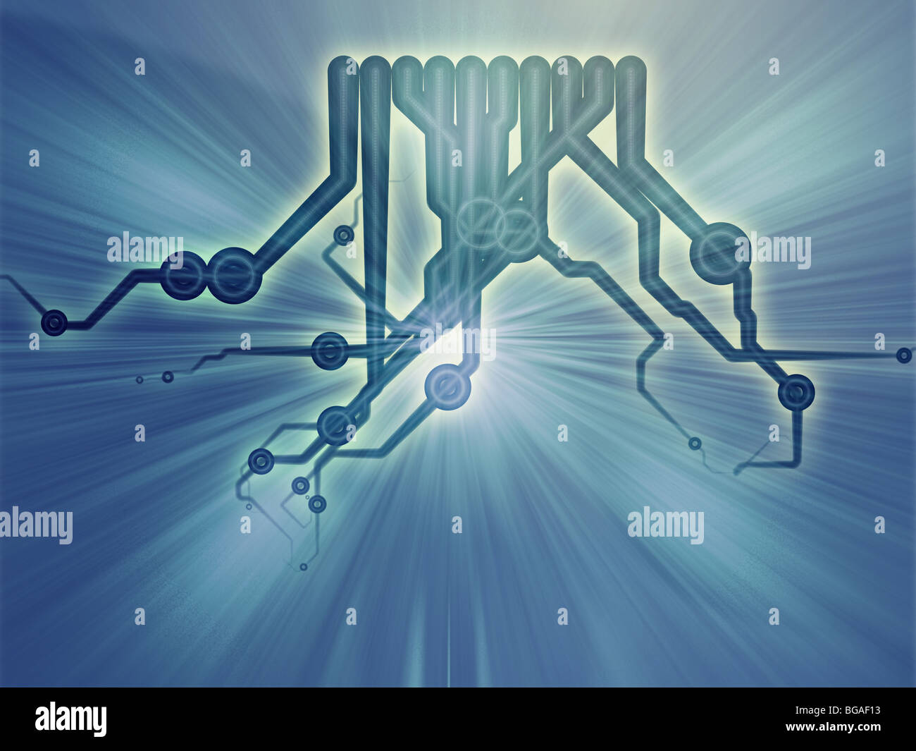 Abstract technical schematic diagram illustration with circuitry and ...