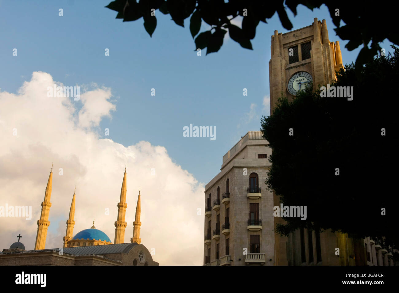 The Solidére Clock Tower in downtown Beirut in Lebanon with a mosque ...