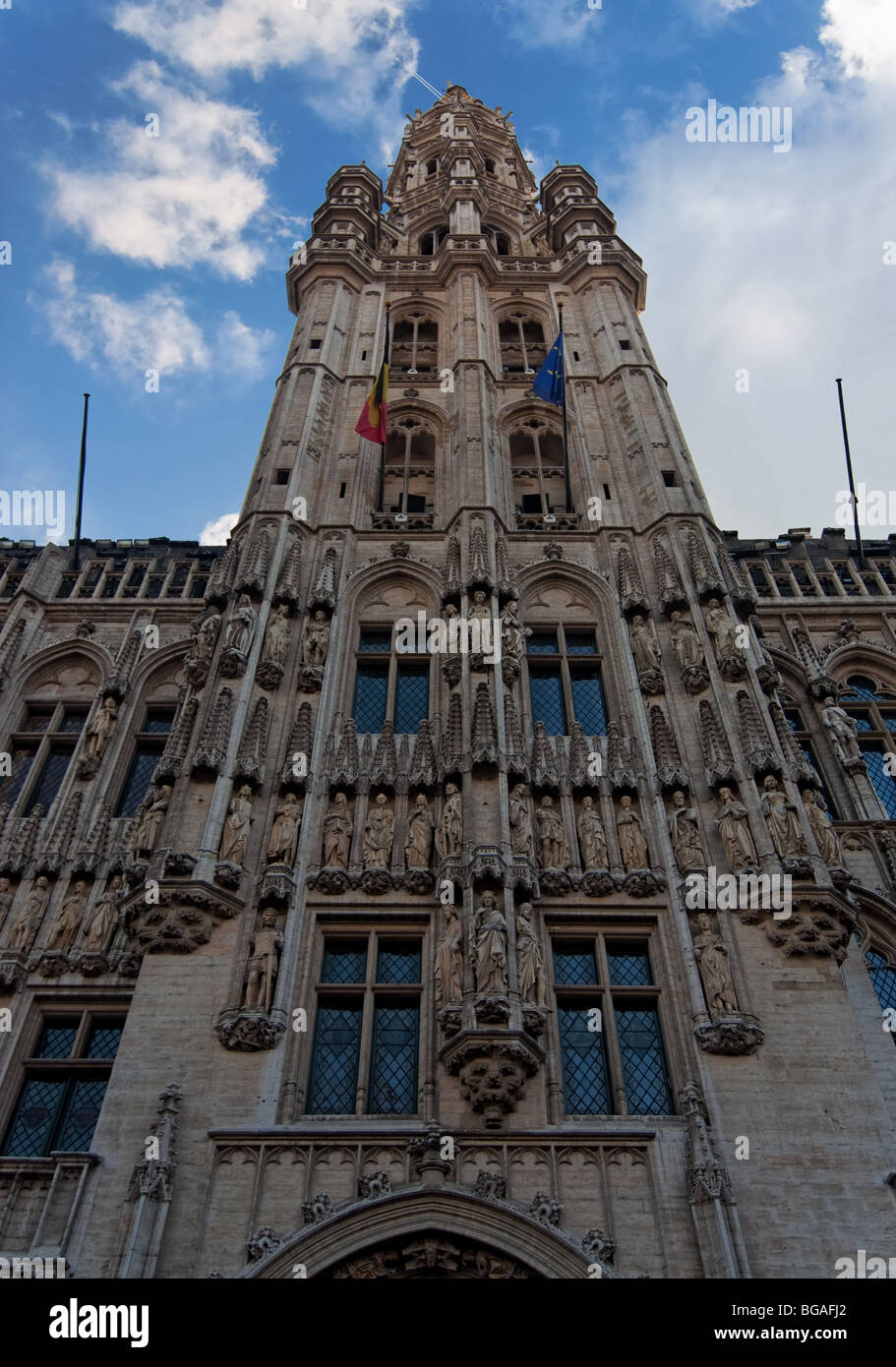 Tower of the Brussels City Hall. View from below Stock Photo - Alamy